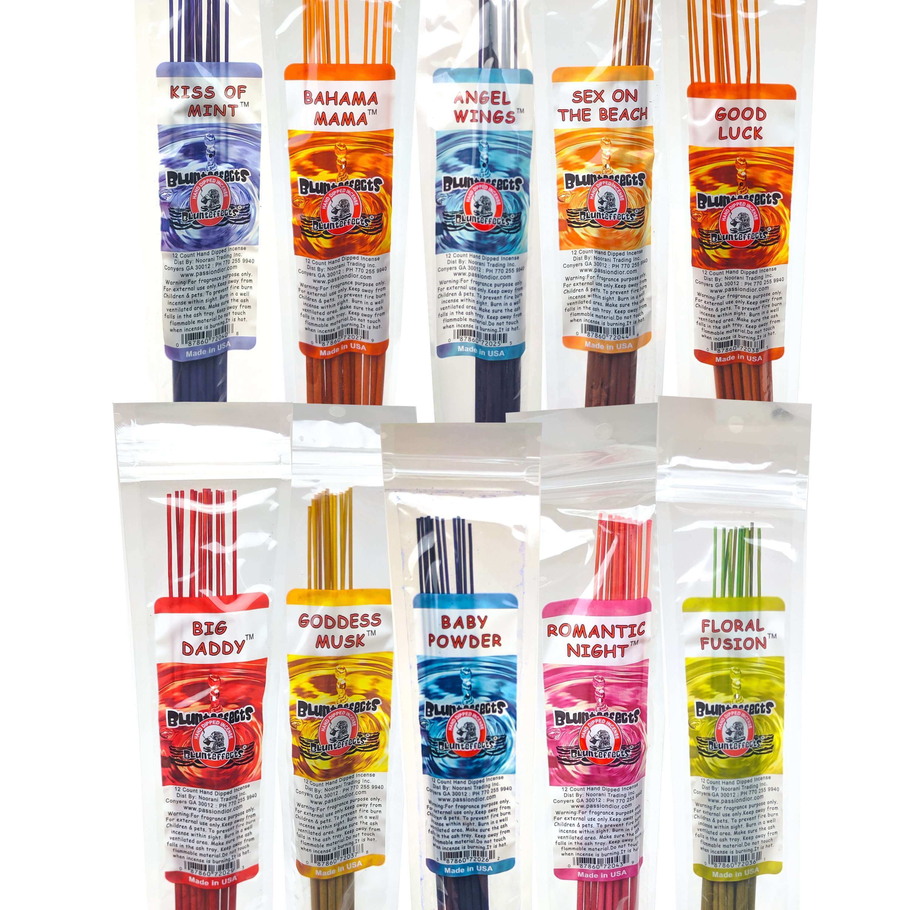 Assorted Incense 10 Packs AromaBlu Hand Dipped 11" Sticks